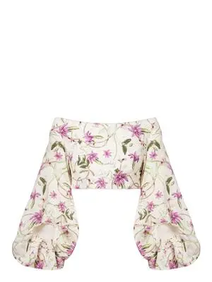 Agua Bendita Duria Floral Linen Crop Top - Multicoloured