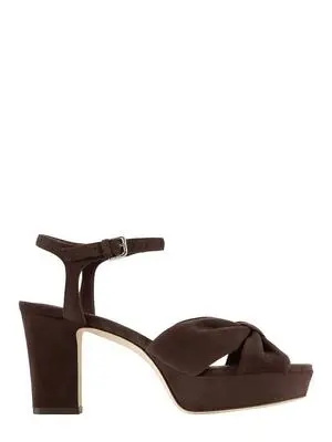 JIMMY CHOO Jimmy Choo Heloise 80 Suede Platform Sandals Brown