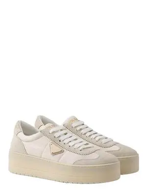 Prada Downtown Bold Nylon And Suede Sneakers - Neutral