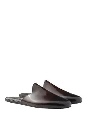 Prada Brushed Leather Slippers - Brown