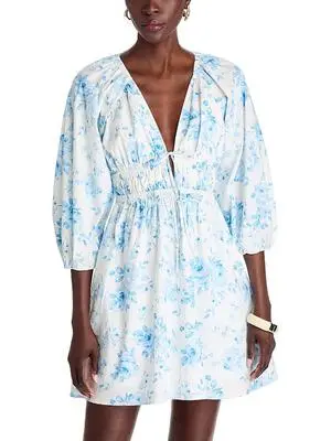 WAYF Leighton Floral Print Mini Dress - Blue Toile Roses
