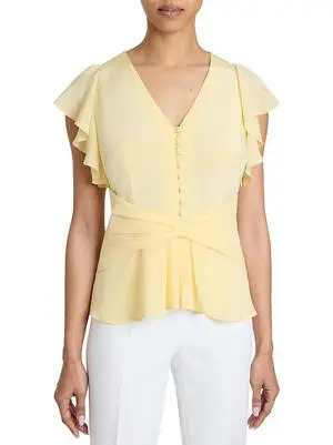 Santorelli Ella Silk Flutter-sleeve Blouse - Chamomile