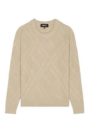SEROYA Joseph Grid Cable Knit Sweater - Tan