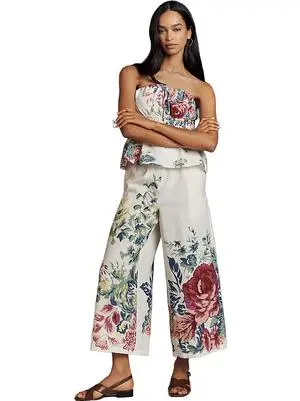 THE SOMERSET COLLECTION BY ANTHROPOLOGIE Somerset Linen Cotton Pull-On Pants Ivory Pattern