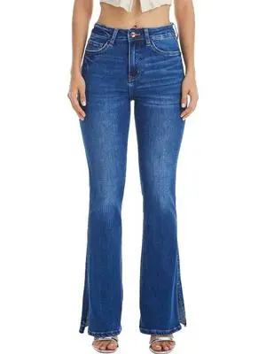 BAYEAS Bayeas Split Hem Flare Leg Jeans Indigo Rock