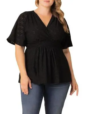KIYONNA Kiyonna Sunny Day Eyelet Wrap Top Black Noir