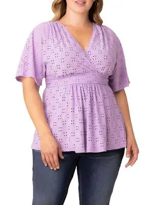 KIYONNA Kiyonna Sunny Day Eyelet Wrap Top Lilac