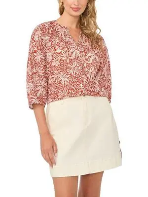 Vince Camuto Floral Print Button-up Shirt - Rust