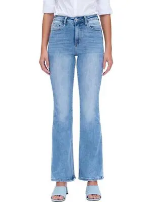 BAYEAS High-waist Slit Flare Jeans - Medium Blue