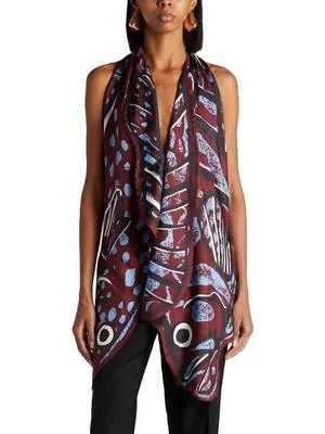 Bottega Veneta Fish Print Asymmetric Halter Top - 6069 Black Cherry/ Admiral