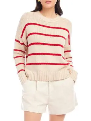 Fifteen Twenty Luca Stripe Crewneck Sweater - Beige/ Red Stripe