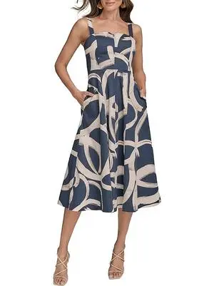 Donna Karan New York Abstract Print Midi Dress - Tide/sand