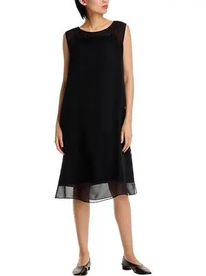 Eileen Fisher Bateau Neck Silk Dress - Black
