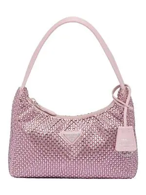 Prada Re-edition Satin Mini-bag With Crystals - Pink