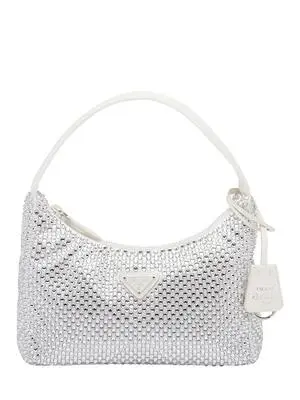 Prada Re-edition Satin Mini-bag With Crystals - White