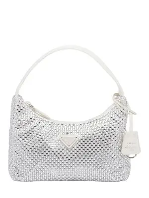 Prada Prada Re-Edition Satin Mini-Bag With Crystals White