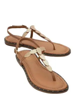 FOREVER & ALWAYS SHOES Marea Leather Flat Sandal - Cognac Brown Leather