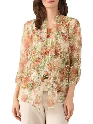 KASPER Floral Mesh Open-front Cardigan - Hazelwood Multi