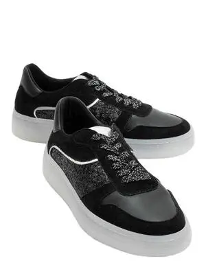 FOREVER & ALWAYS SHOES Felipe Glitter Leather Sneakers - Black Leather
