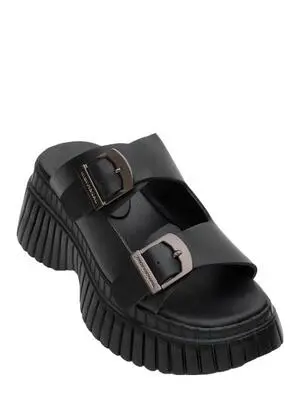 FOREVER & ALWAYS SHOES Joanes Leather Platform Sandals Black Leather