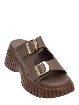 FOREVER & ALWAYS SHOES Joanes Leather Platform Sandals Brown Leather
