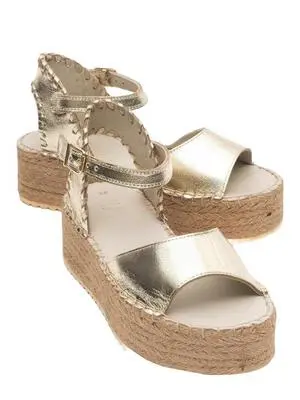 FOREVER & ALWAYS SHOES Serez Leather Platform Espadrille Sandals - Gold Leather