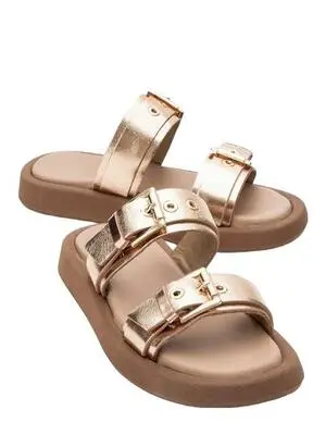 FOREVER & ALWAYS SHOES Forever & Always Shoes Finezza Leather Two-Strap Sandals Rose Leather