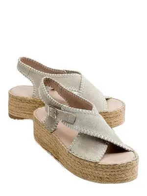 FOREVER & ALWAYS SHOES Bellezza Leather Platform Sandal - Beige Suede Leather