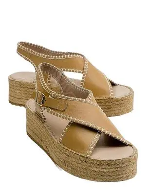 FOREVER & ALWAYS SHOES Bellezza Leather Platform Sandal - Dark Beige Leather