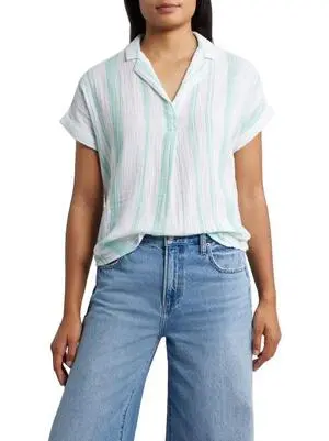 BEACHLUNCHLOUNGE Arin Stripe Cotton Shirt - Foliage
