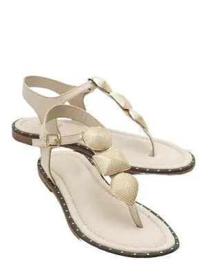 FOREVER & ALWAYS SHOES Giulia Leather Flat Sandal - Beige Leather