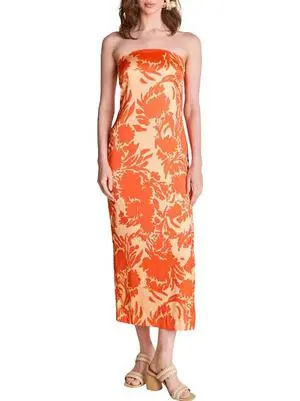 Endless Rose Print Strapless Maxi Dress - Orange