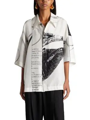 Bottega Veneta Campaign Print Oversized Silk Shirt - 9060 Chalk/ Black