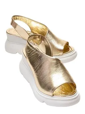 FOREVER & ALWAYS SHOES Agusto Leather Platform Sandals - Gold