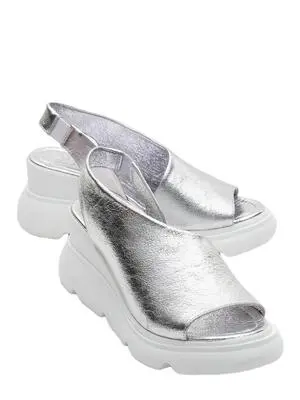 FOREVER & ALWAYS SHOES Agusto Leather Platform Sandals Silver Leather