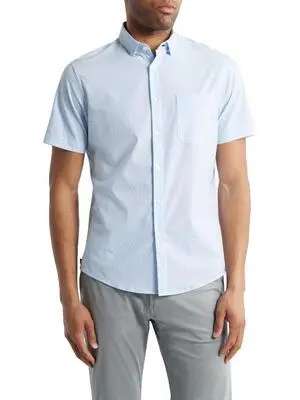 Mizzen+main Leeward Trim Fit Micropattern Short Sleeve Button-up Shirt - Blue/ White Triangle Dash