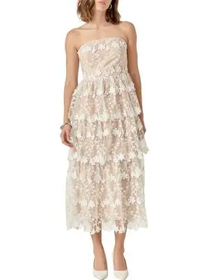 Endless Rose Floral Appliqué Strapless Dress - White