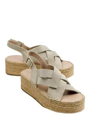 FOREVER & ALWAYS SHOES Lontano Suede Leather Platform Sandal - Beige Suede Leather