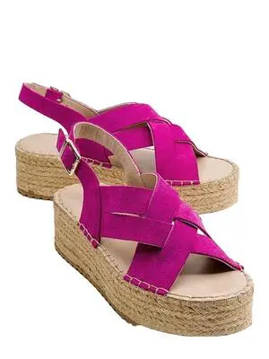 FOREVER & ALWAYS SHOES Lontano Suede Leather Platform Sandal - Fuchsia Suede Leather