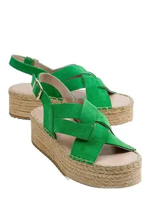 FOREVER & ALWAYS SHOES Lontano Suede Leather Platform Sandal Green Suede Leather