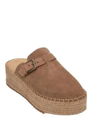 FOREVER & ALWAYS SHOES Novas Leather Platform Espadrille Mules - Cognac Brown Suede Leather