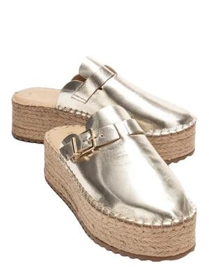FOREVER & ALWAYS SHOES Forever & Always Shoes Novas Leather Platform Espadrille Mules Gold