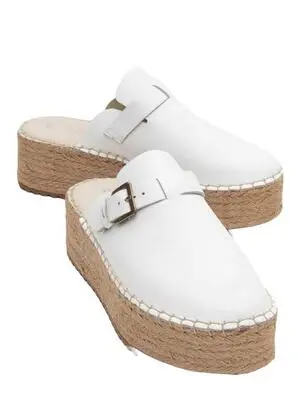 FOREVER & ALWAYS SHOES Novas Leather Platform Espadrille Mules - White Leather