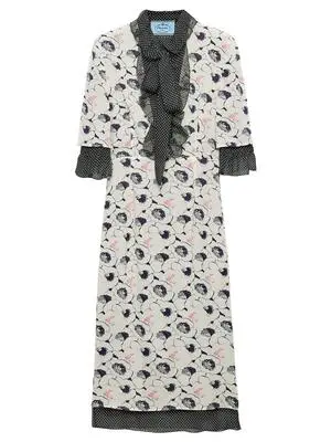 Prada Printed Georgette Sheath Dress - Neutral