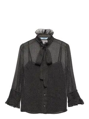 Prada Polka-dot Silk Chiffon Shirt - Black