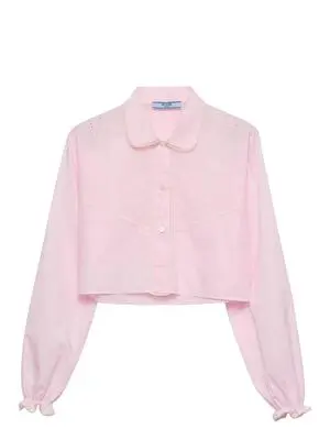 Prada Embroidered Cropped Batiste Shirt - Pink