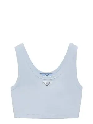 Prada Ribbed Knit Crop Top - Light Blue