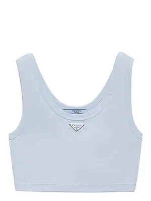 Prada Ribbed Knit Crop Top - Sky Blue