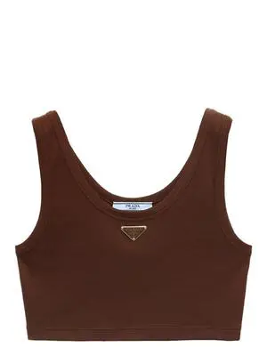 Prada Ribbed Knit Crop Top Cocoa Brown