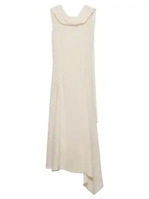 Prada Asymmetrical Satin Crepe Dress Neutral